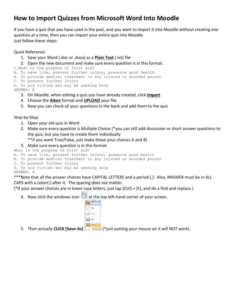 How To Import Quizzes From Microsoft Word Into Moodle