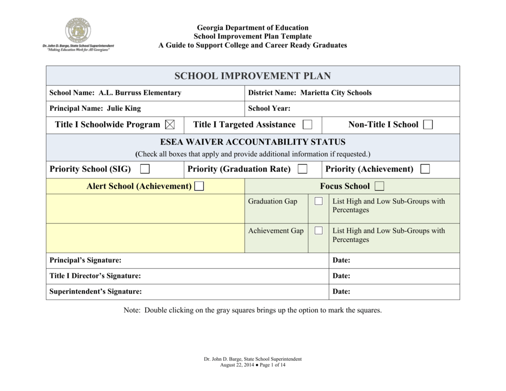 2015 2016 School Improvement Plan Action Plan