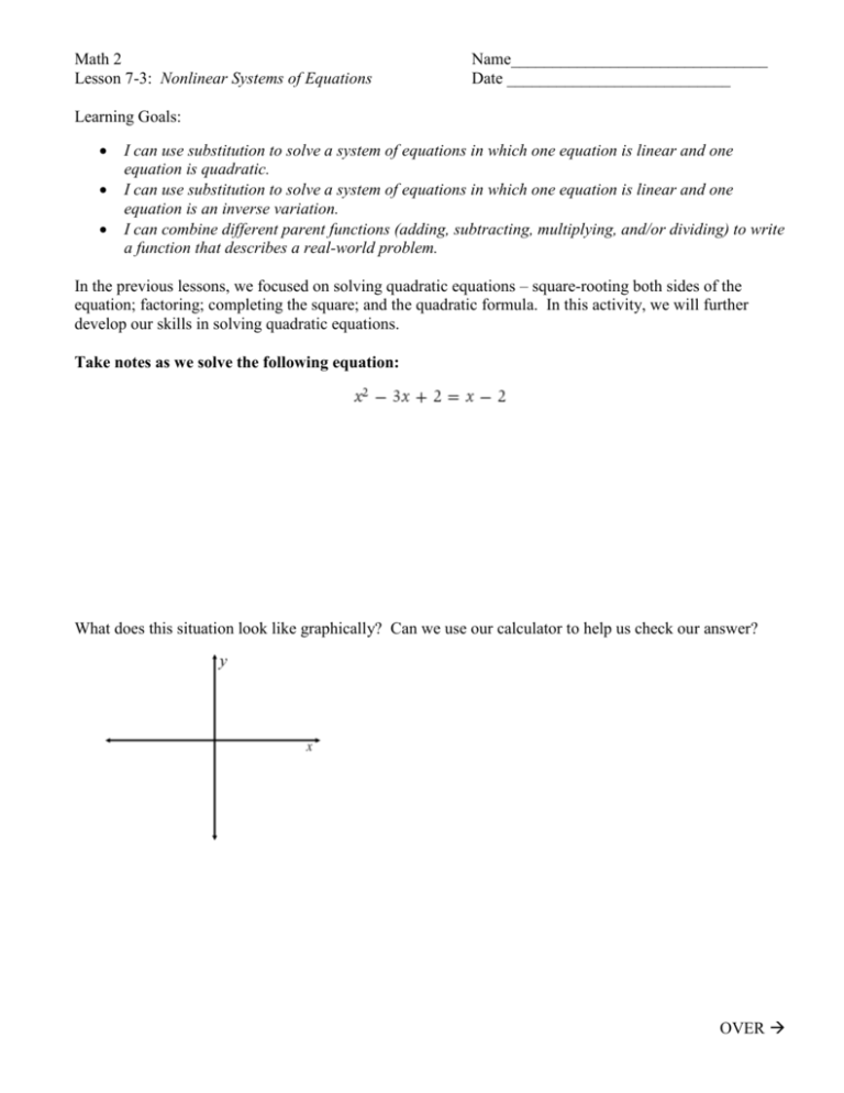 7 3 Non linear Systems Of Equations