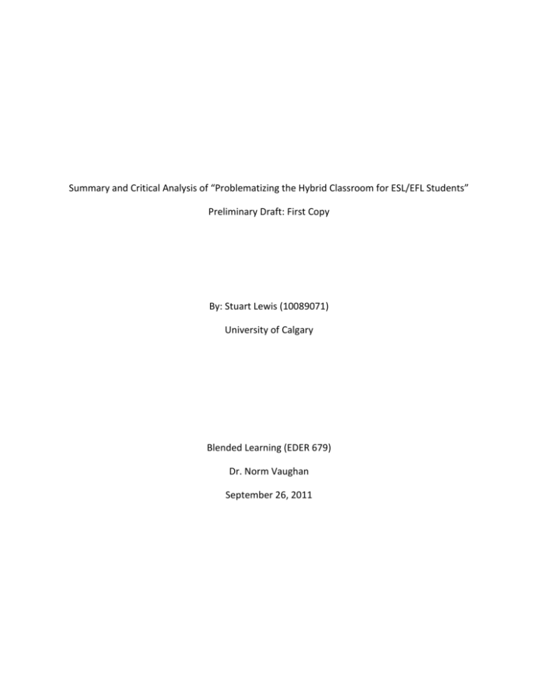 Summary And Critical Analysis Of