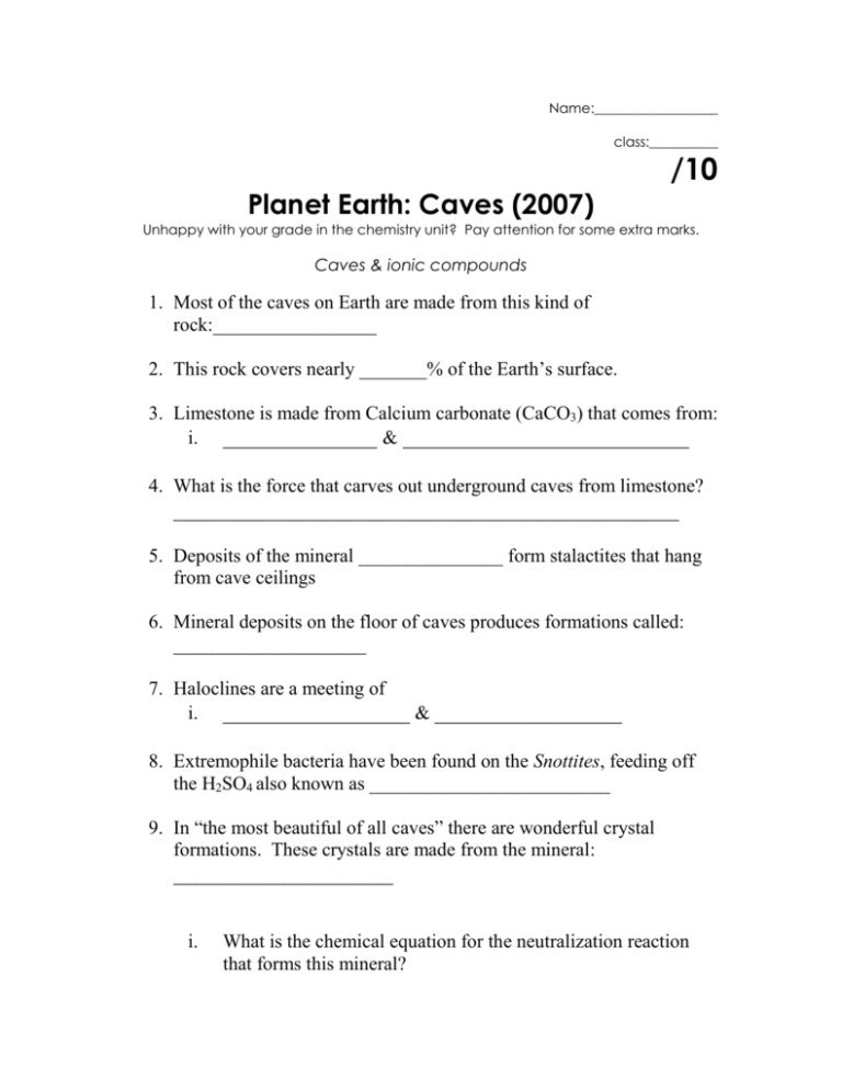 Caves Video Worksheet