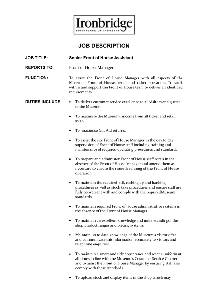 Job Description Ironbridge Gorge Museums