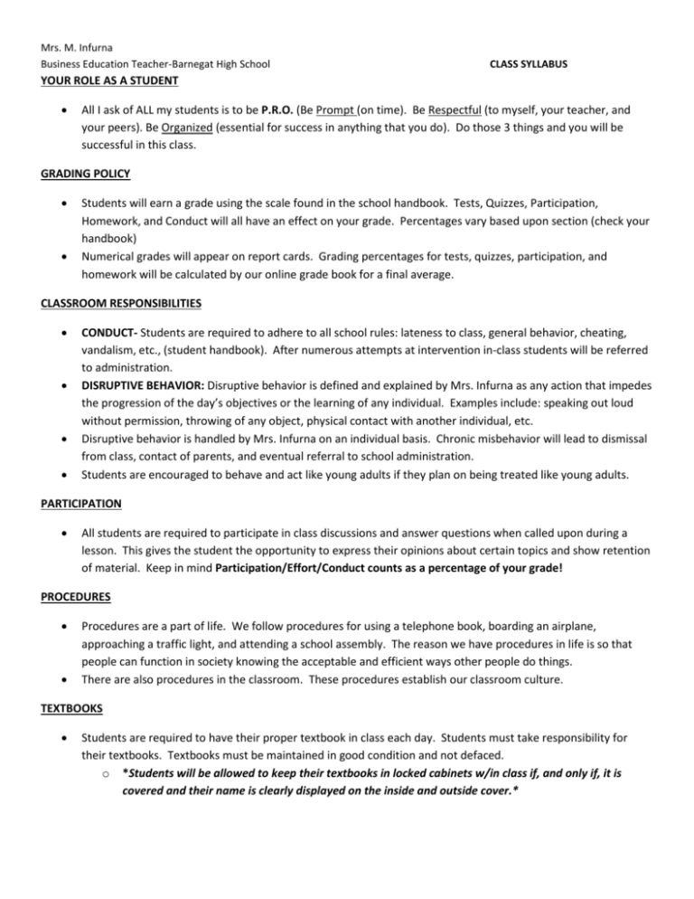 Class Syllabus Your Role As A Student