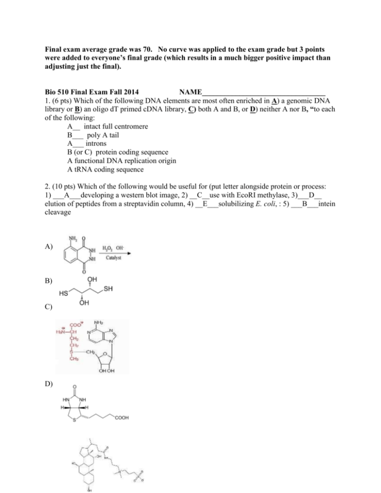 Final Exam Answer Key 2014 Final Exam Answer Key 2014
