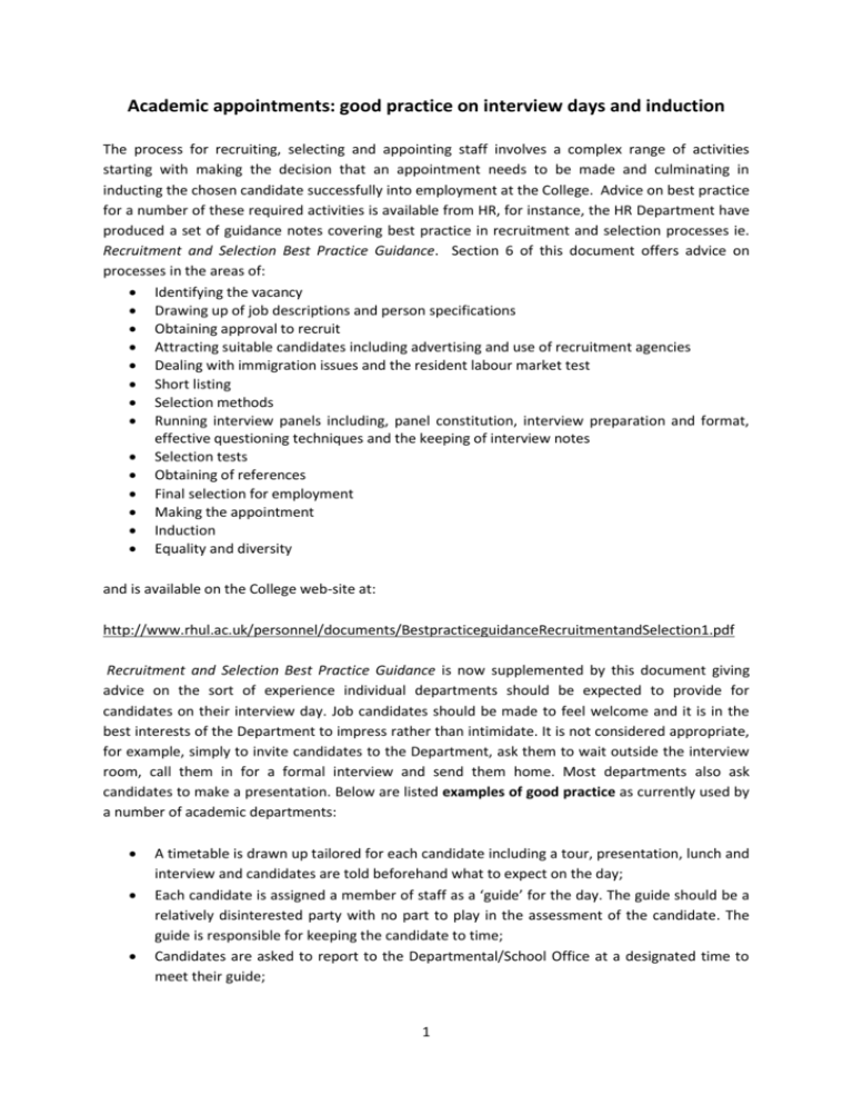 Good Practice on Interview Days and Induction