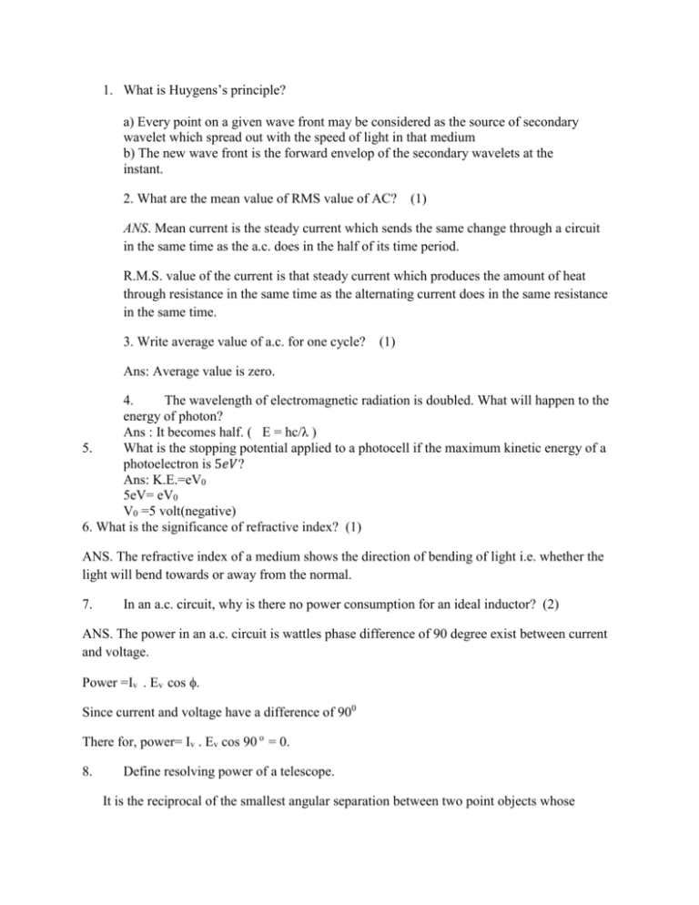 Class XII Physics Important Questions And Answers