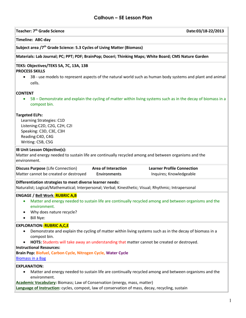 5E Student Lesson Planning Template 5E Student Lesson Planning Template