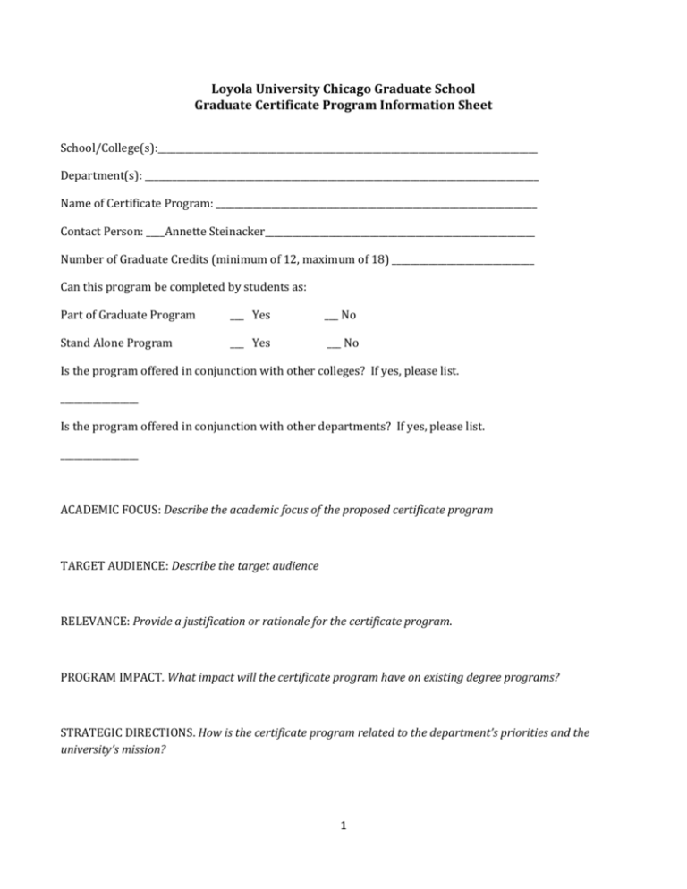 Guidelines For Graduate Certificate Programs Guidelines For Graduate Certificate Programs