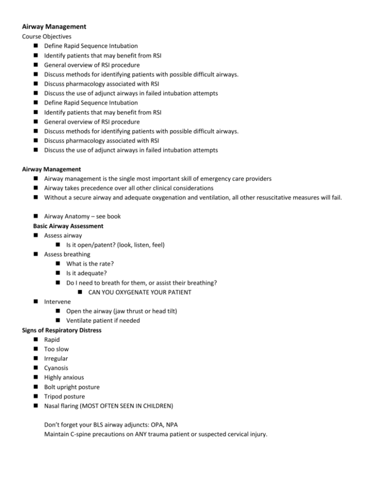 Mel`s Airway Management Outline