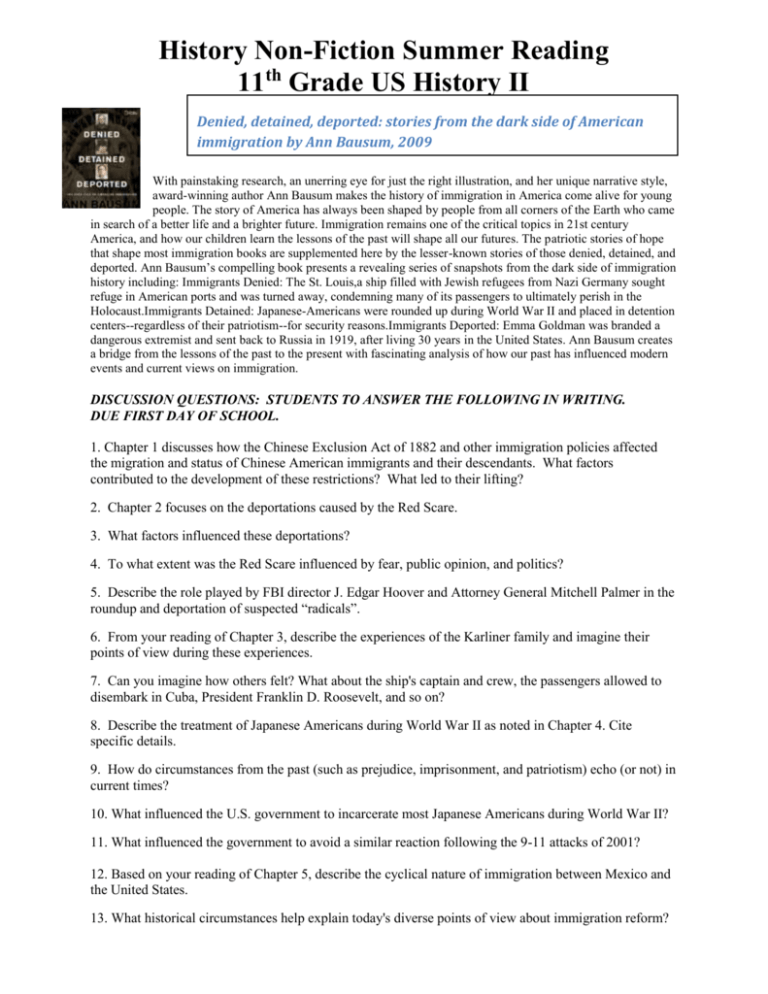 11th Grade History Summer Reading Guide
