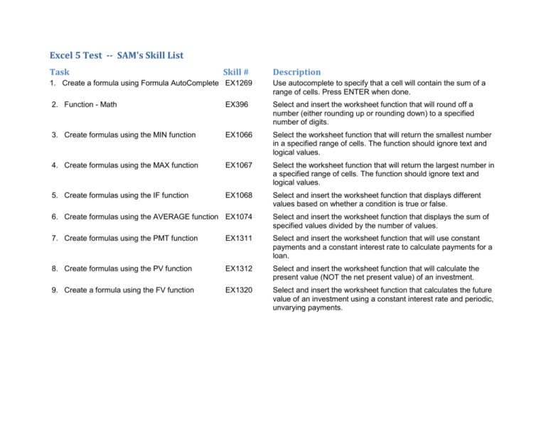 SAM Review Sheet Excel 5