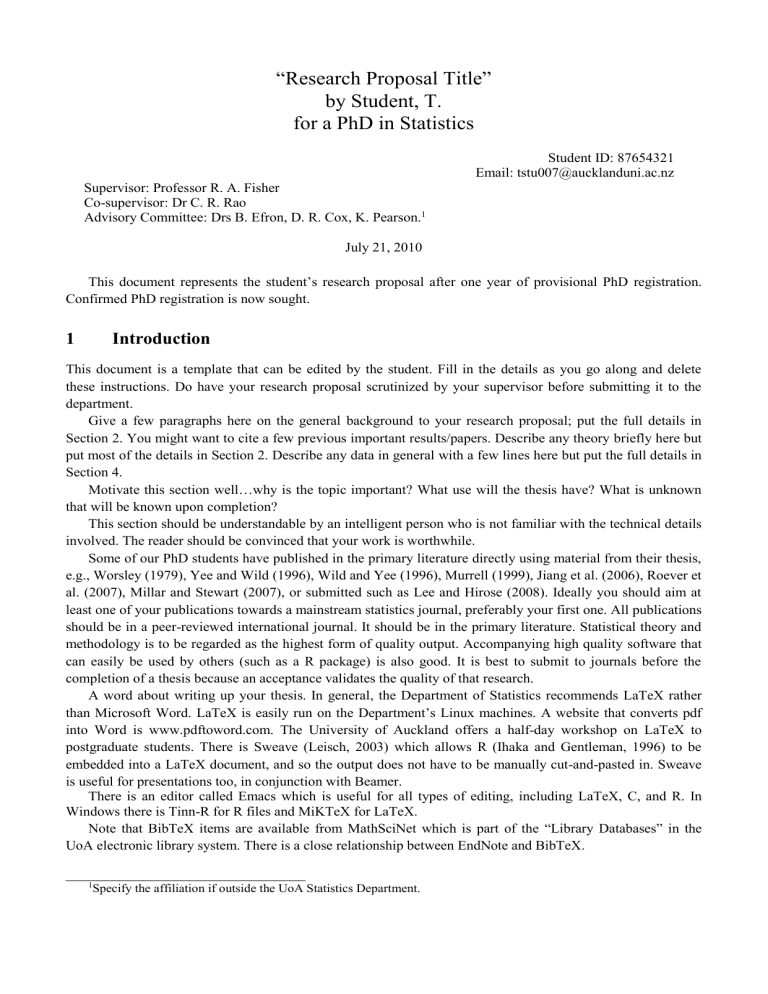 PhD Provisional Report Template