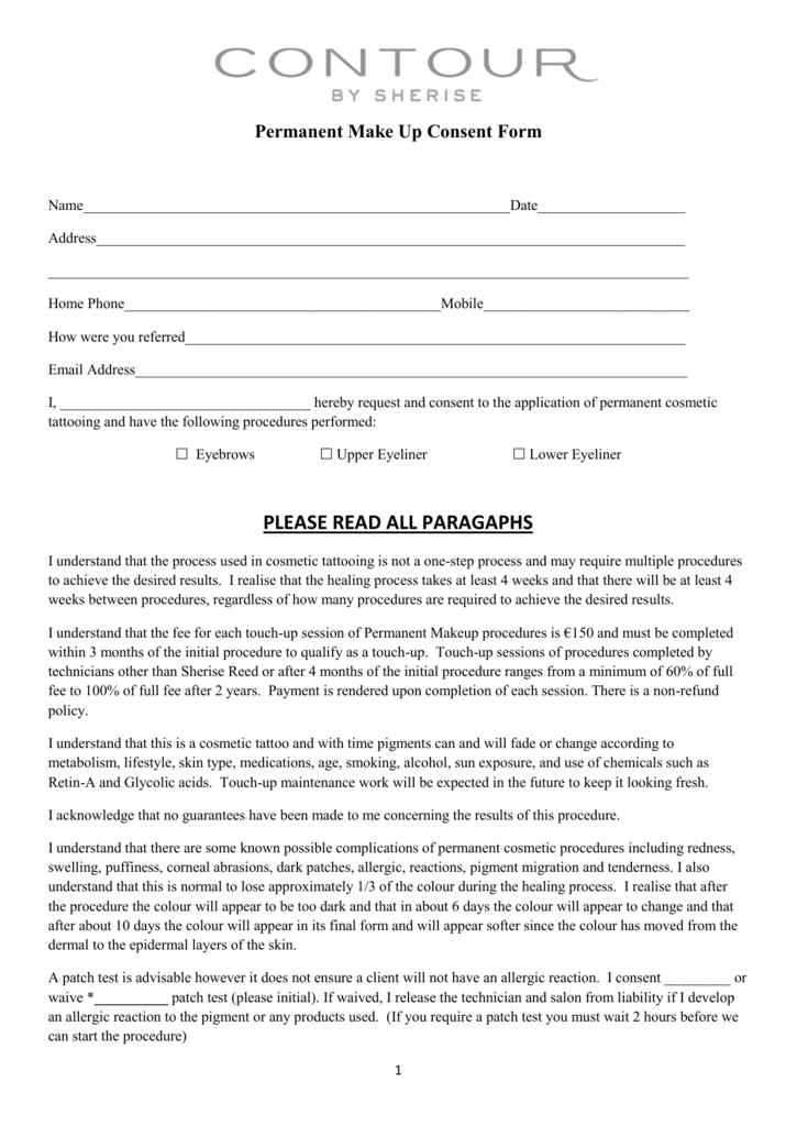 Permanent Makeup Consent Form Saubhaya Makeup