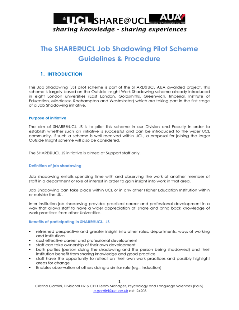 SHARE UCL Job Shadowing Guidelines And Procedure SHARE UCL Job Shadowing Guidelines And Procedure