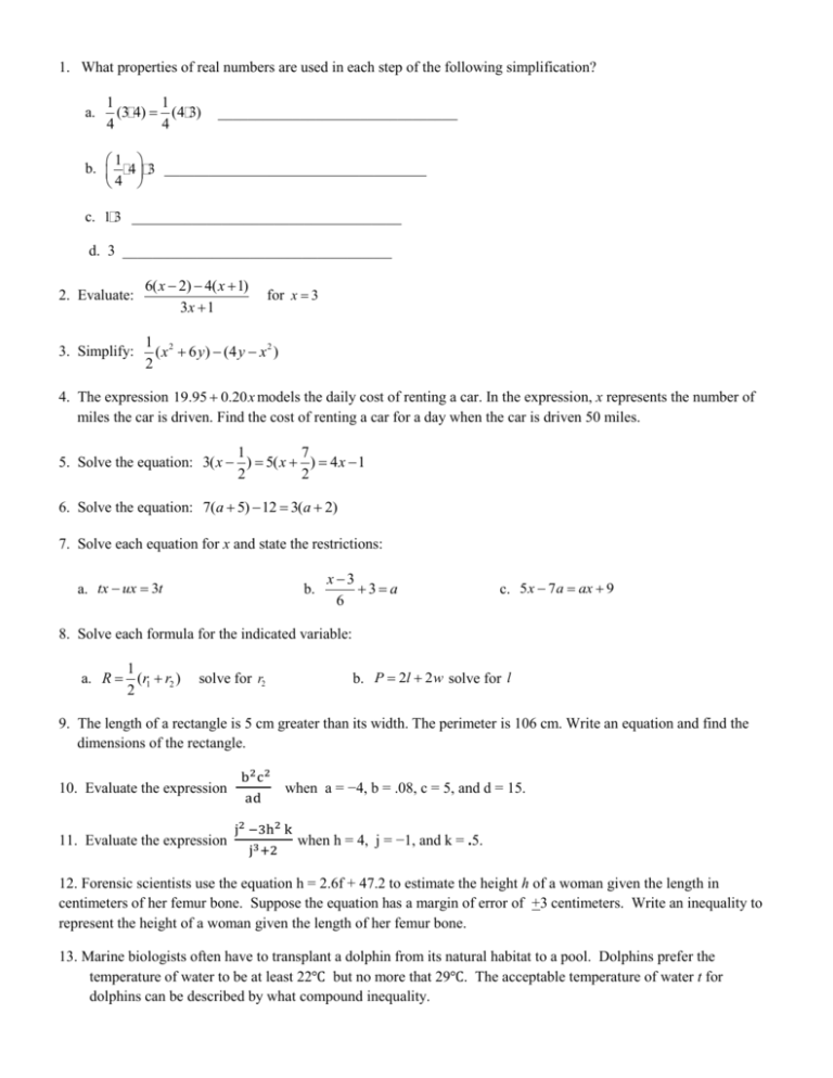 1 What Properties Of Real Numbers Are Used In Each Step Of The