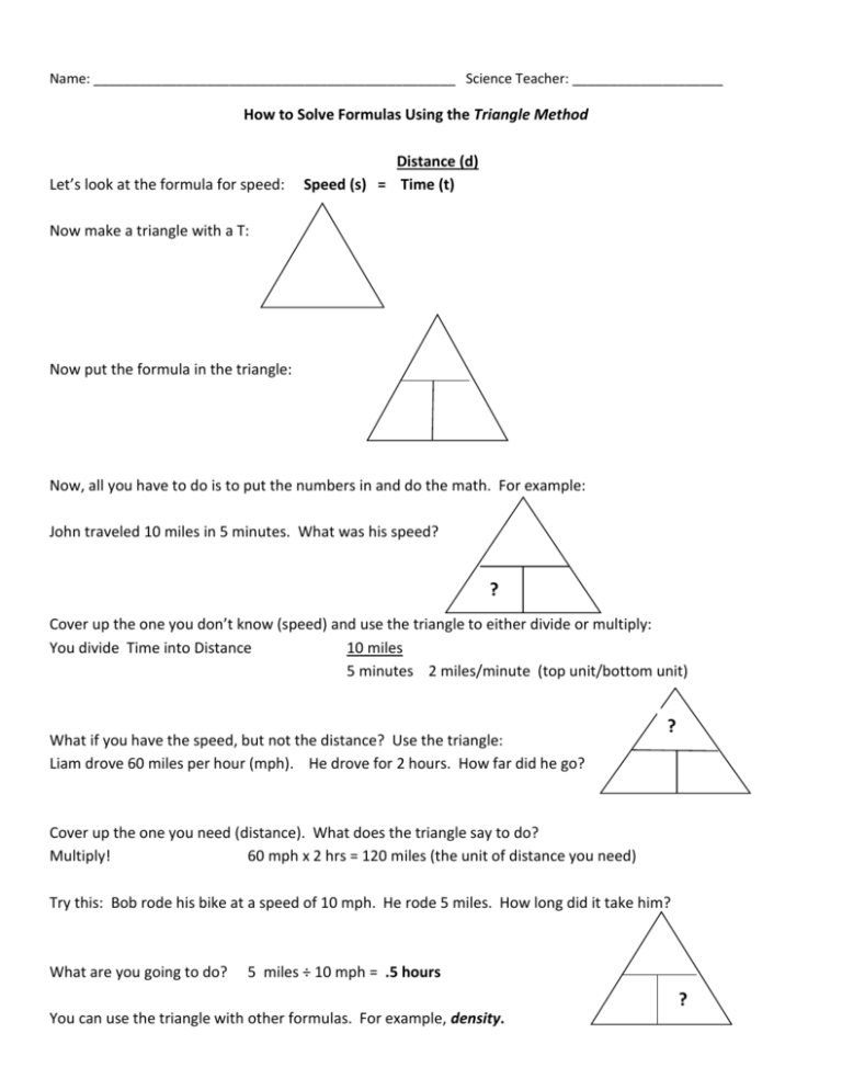 Using The Triangle To Solve Formulas