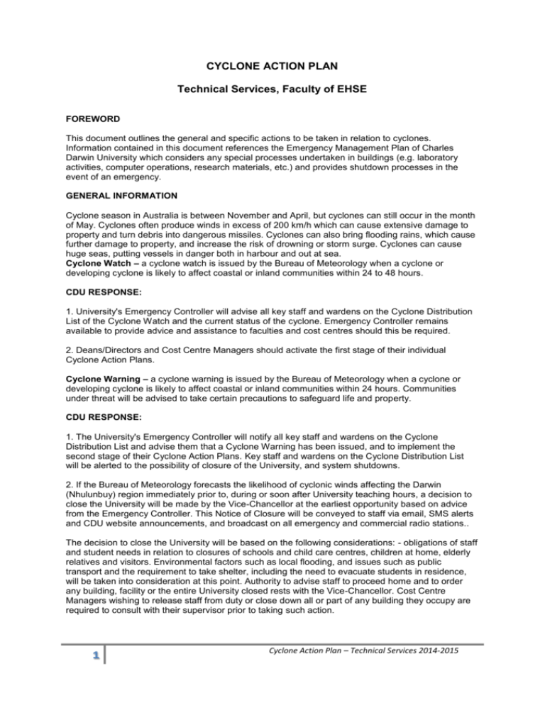 CYCLONE ACTION PLAN Technical Services, Faculty of EHSE