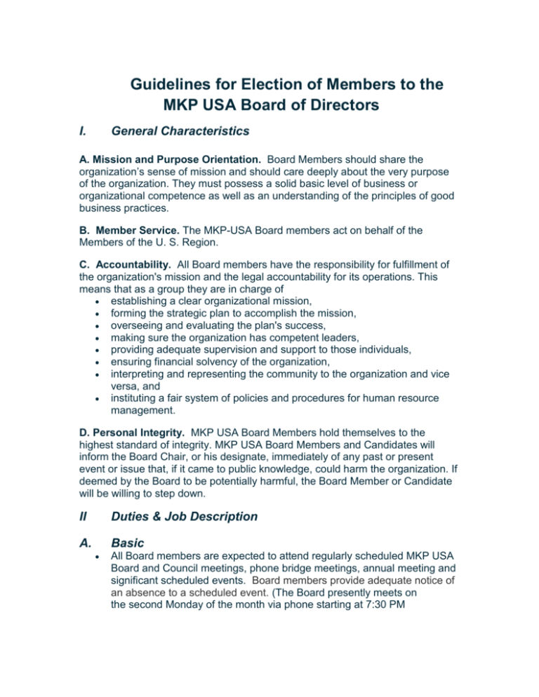 Guidelines for Election of Members to the MKP USA Board of
