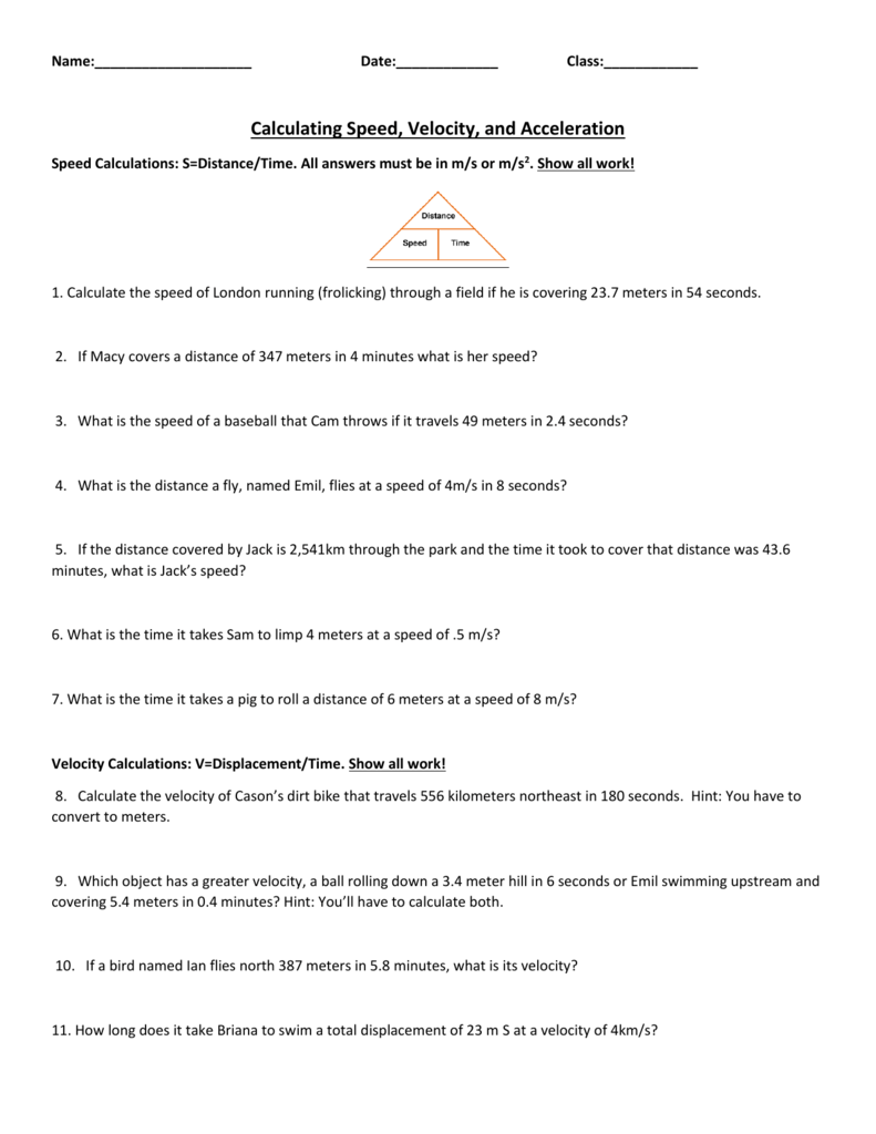 Practice Problems Speed Velocity Accel Advanced