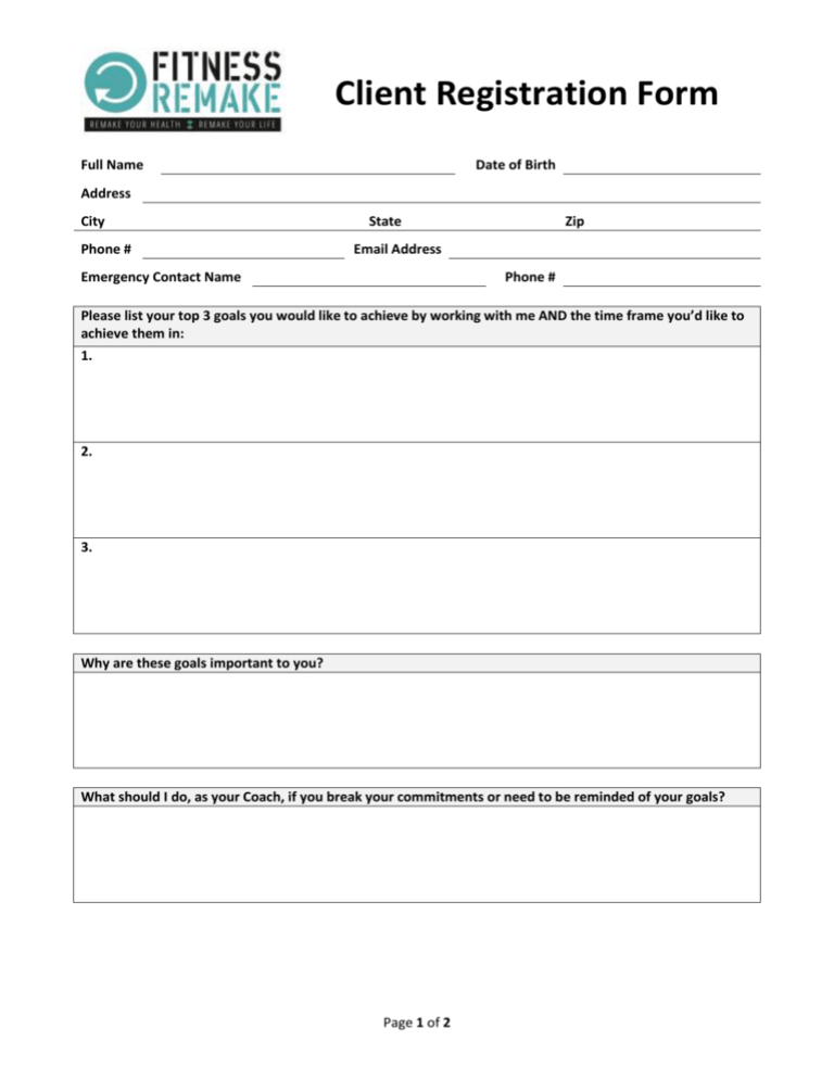 Client Registration Form Fill In Word Document 