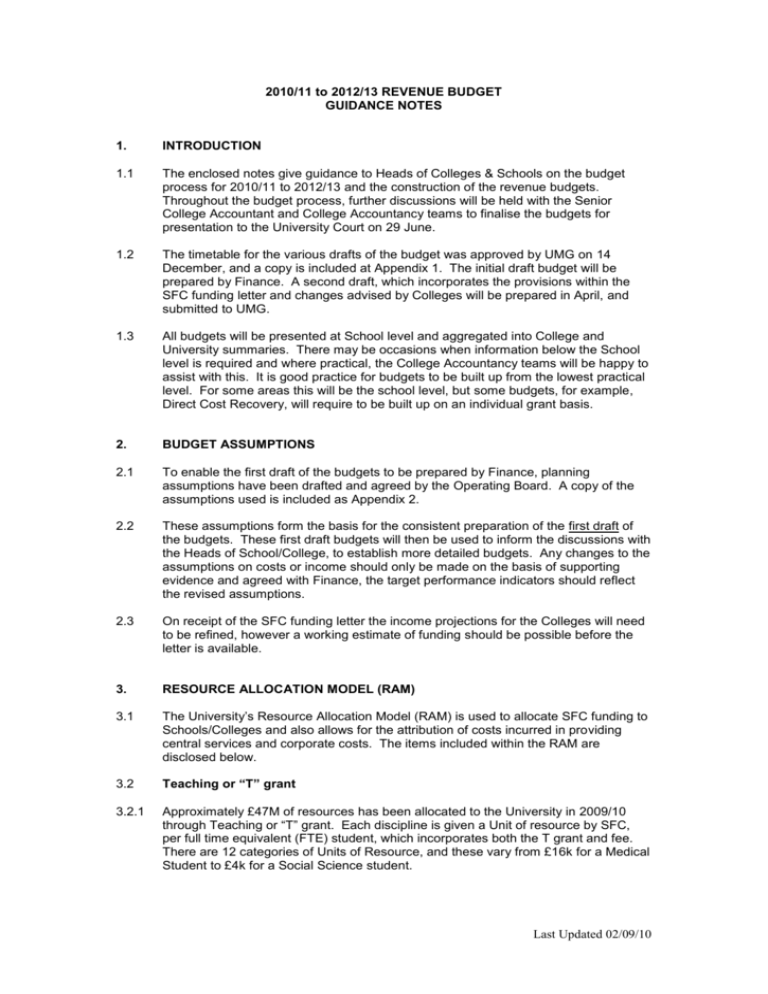 Budget Guidance Notes Budget Guidance Notes