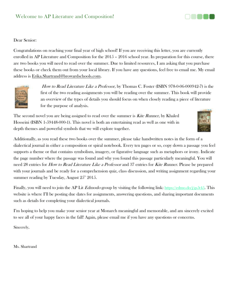 AP Literature Summer Reading List