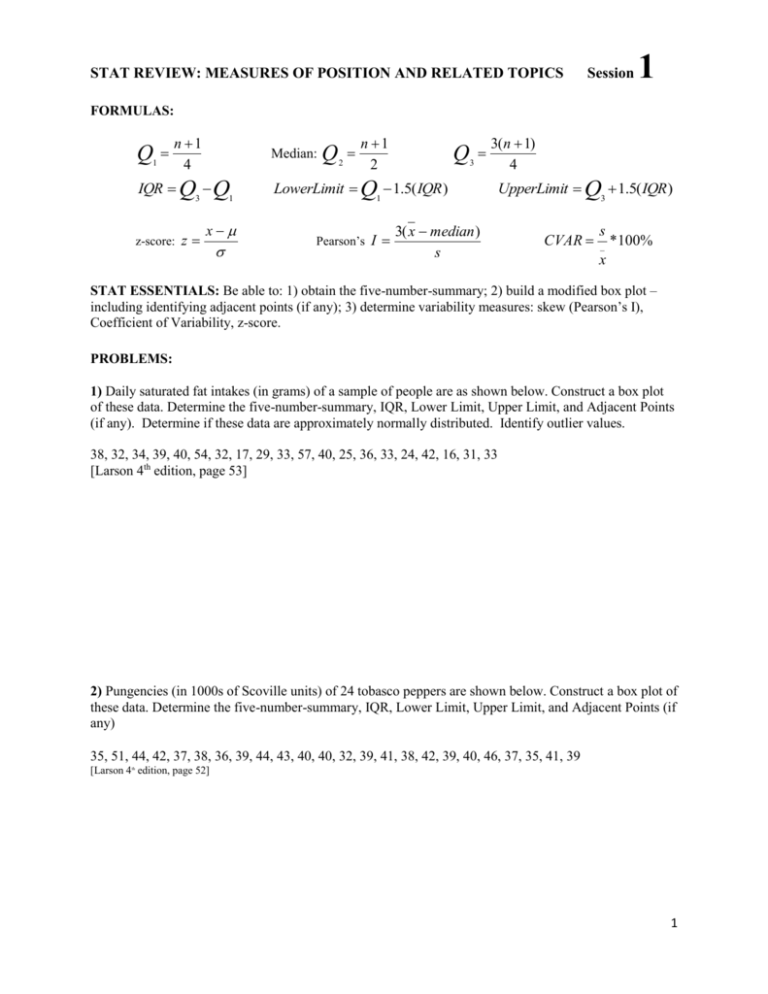 1 Stat Review Measures Of Position