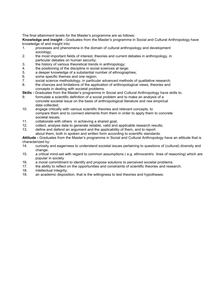 Objective And Attainment Levels Objective And Attainment Levels