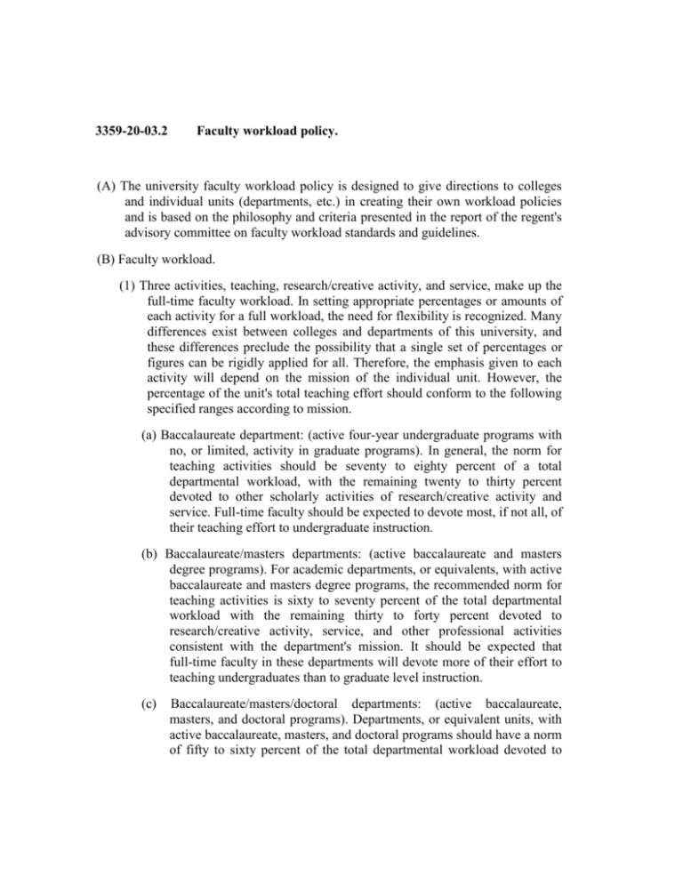 3359-20-03.2 Faculty workload policy