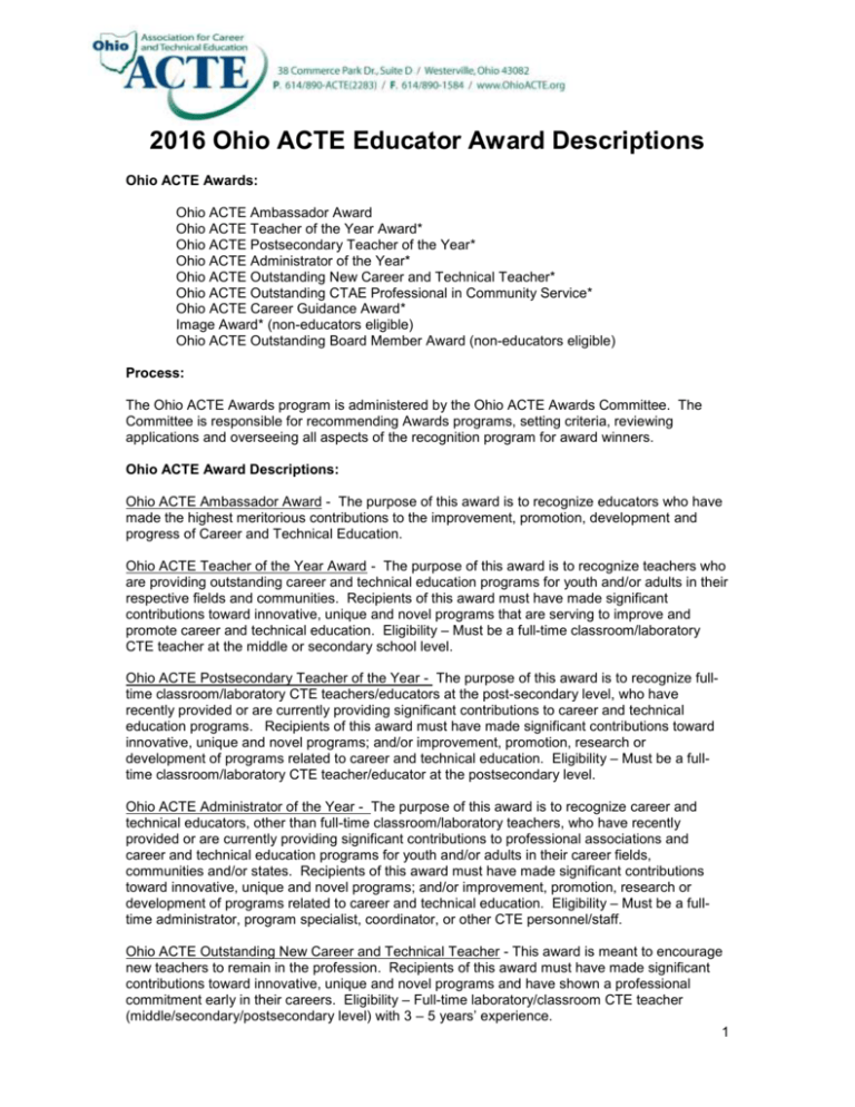 a list of Award descriptions.