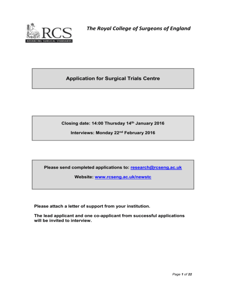 Application form - The Royal College of Surgeons of England