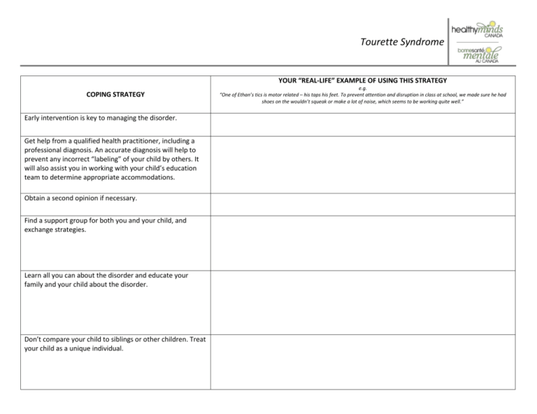 Tourette Syndrome Story Form
