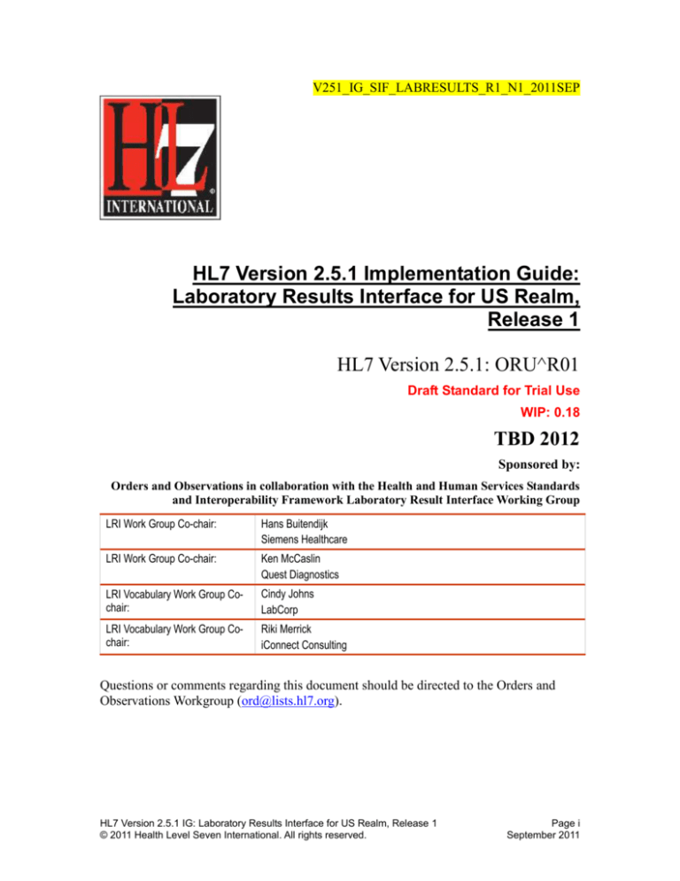 HL7 Version 2 5 1 IG Laboratory Results