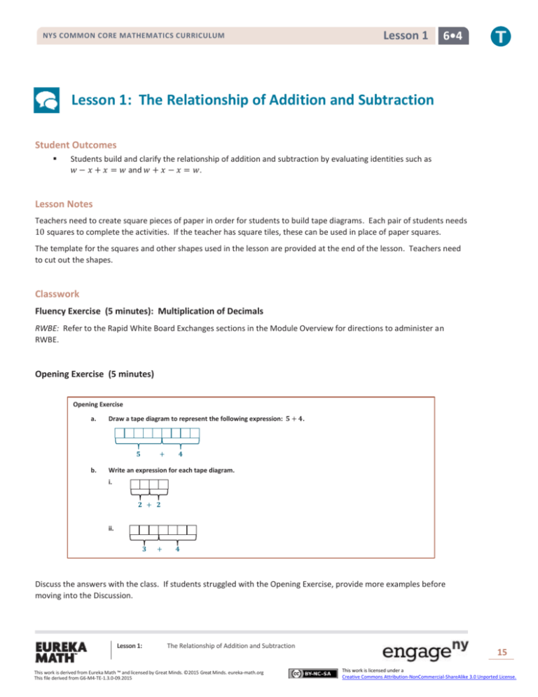 Grade 6 Mathematics Module 4 Topic A Lesson 1 Teacher Version Grade 6 Mathematics Module 4 Topic A Lesson 1 Teacher Version