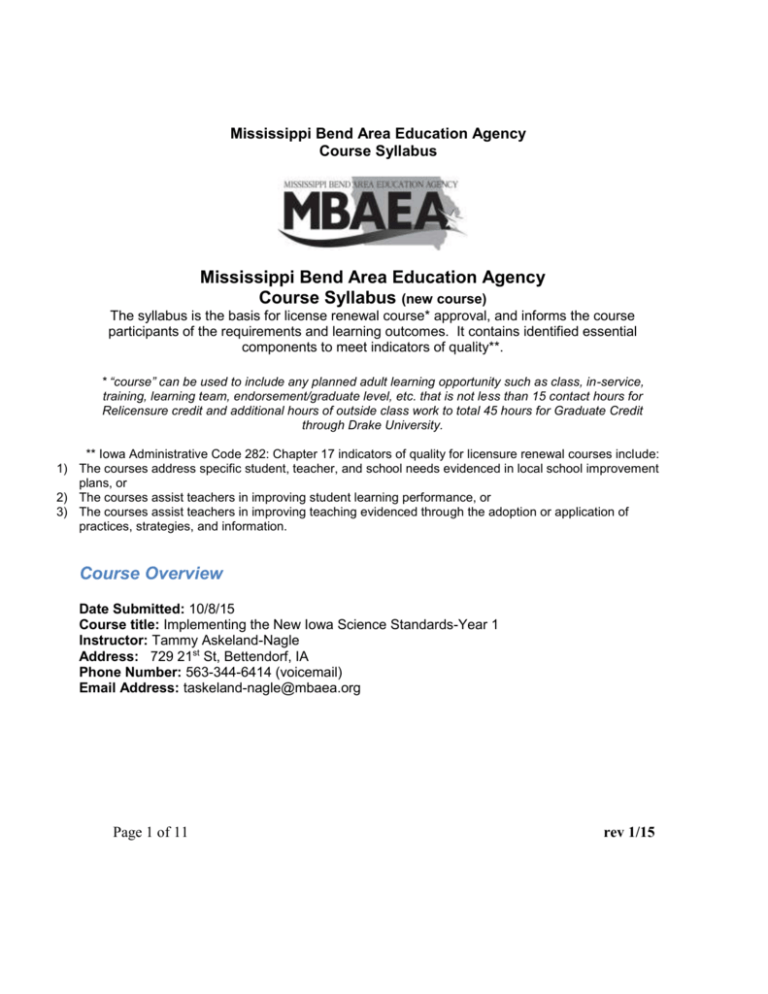 Implementing The New Iowa Science Standards Year 1