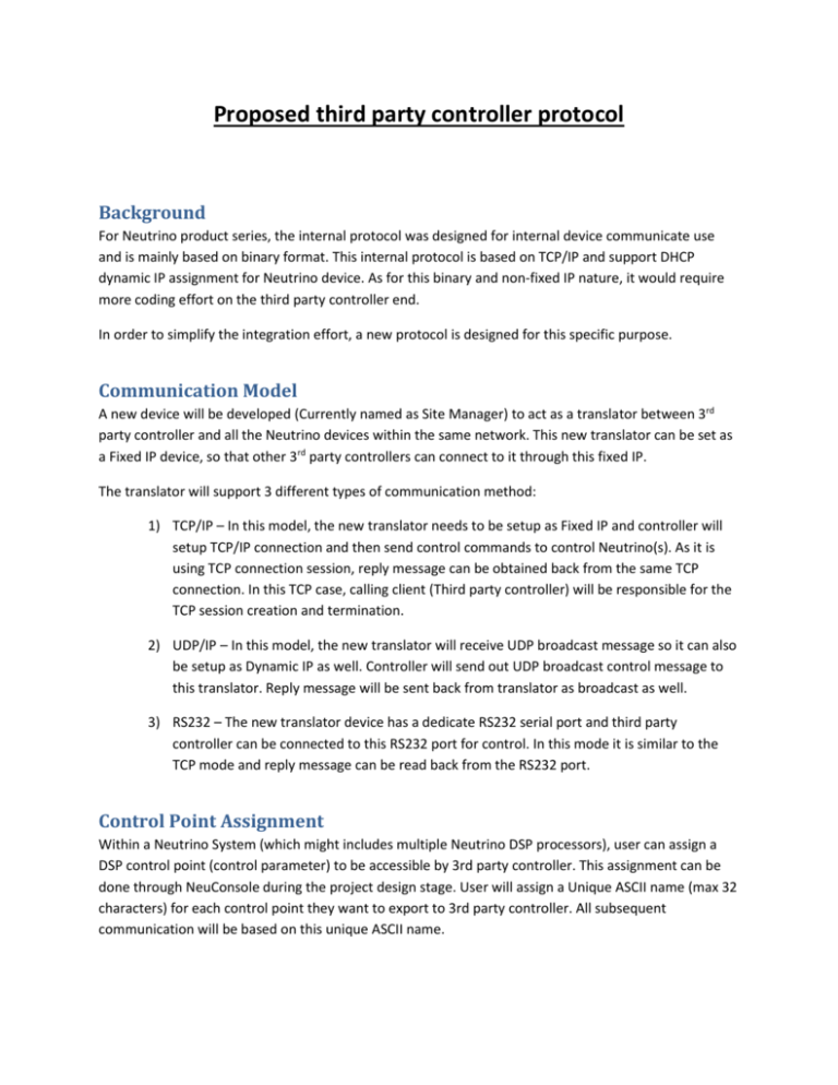 Proposed third party controller protocol