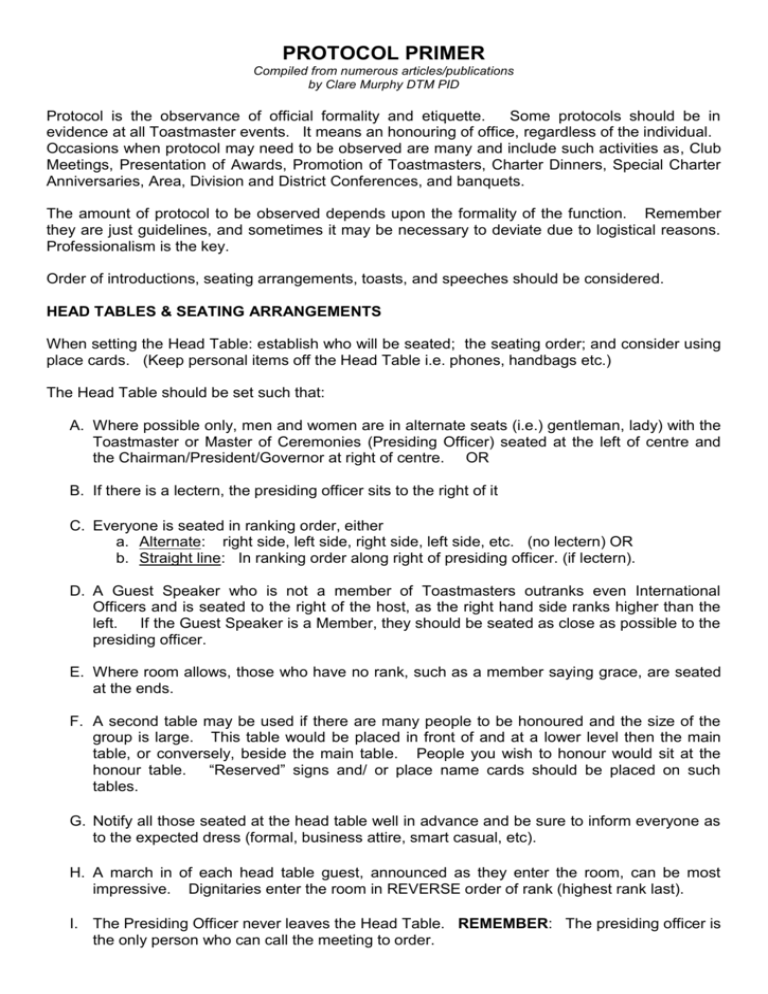 Toastmasters Protocol Guide: Events & Meetings