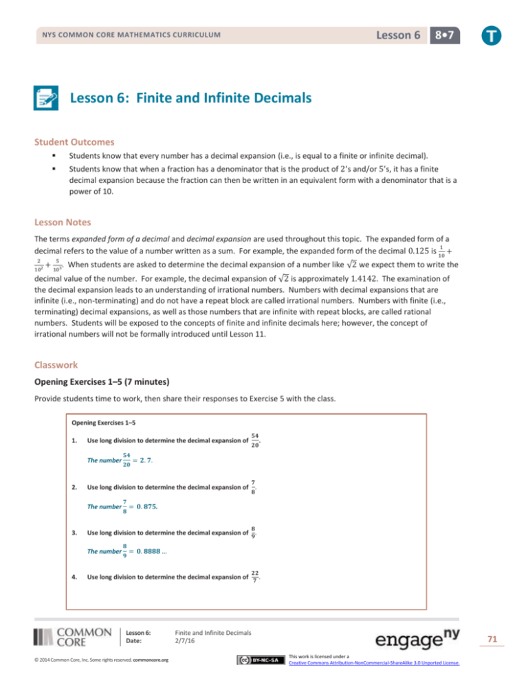 Lesson 6 Finite And Infinite Decimals