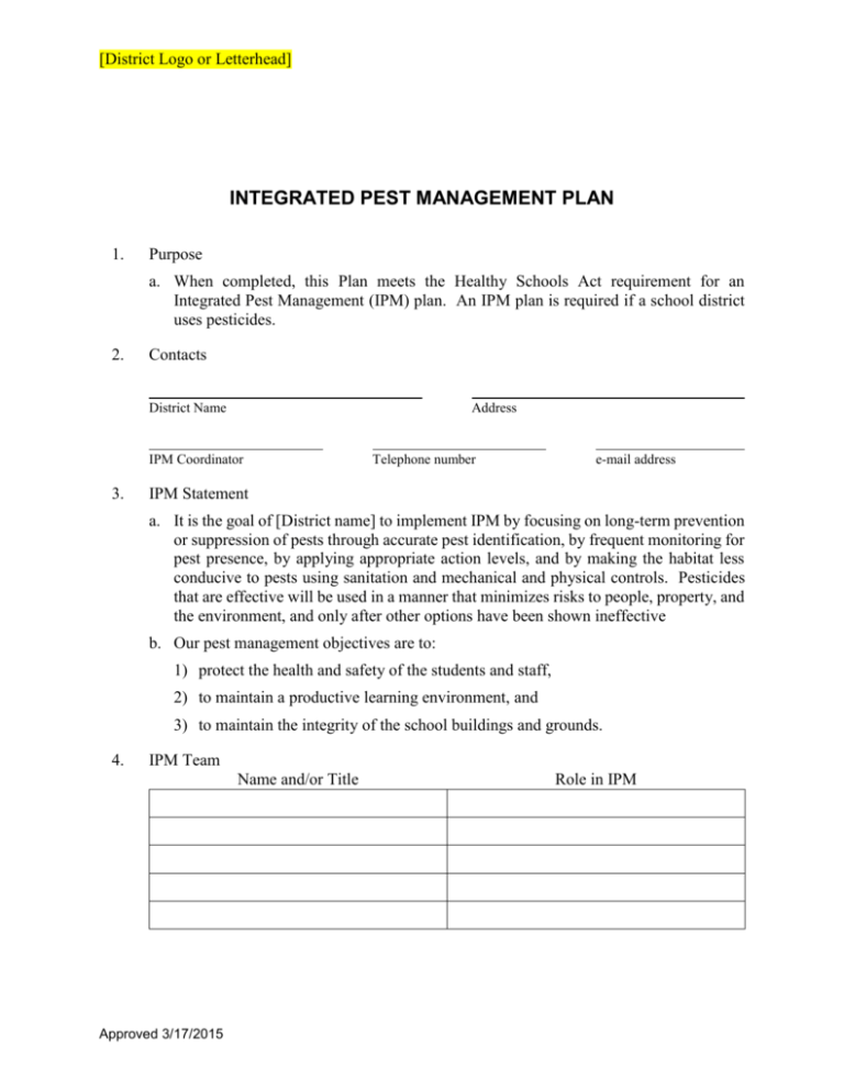 Model Integrated Pest Management Plan