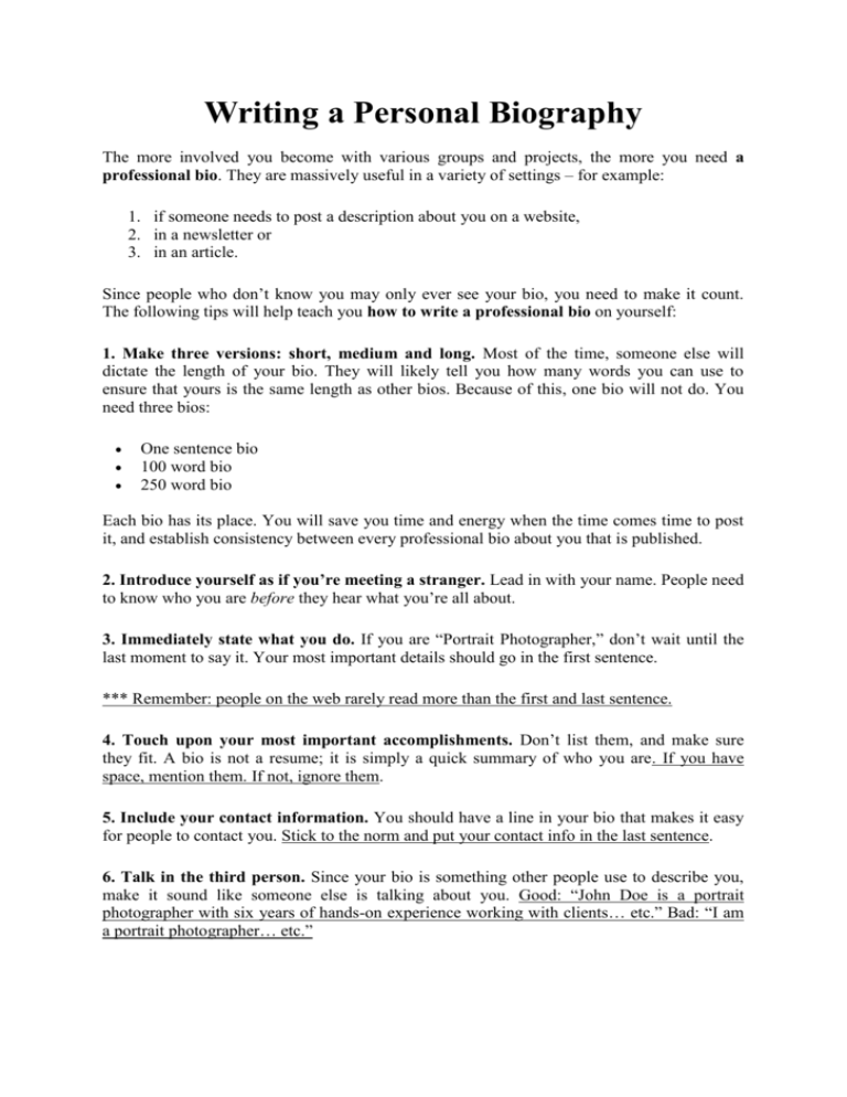 Writing A Biography In English Example