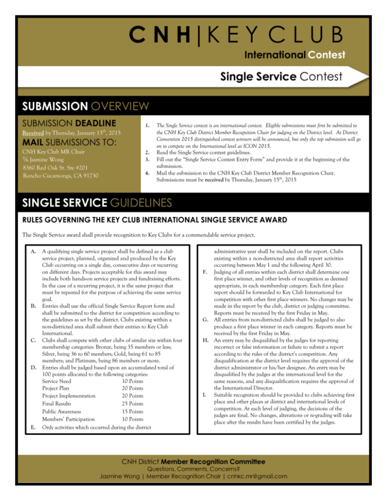 CNH Key Club Single Service Contest Guidelines 2015