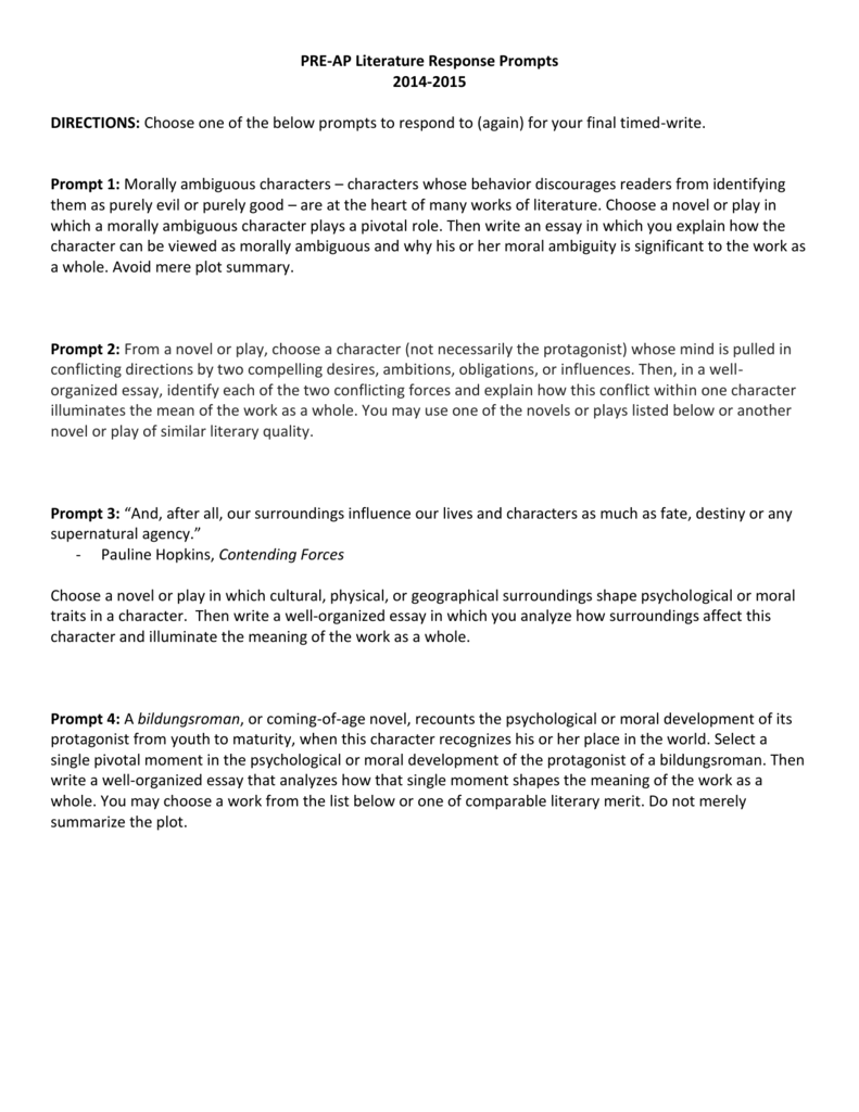 AP TIMED WRITE PROMPT LIST