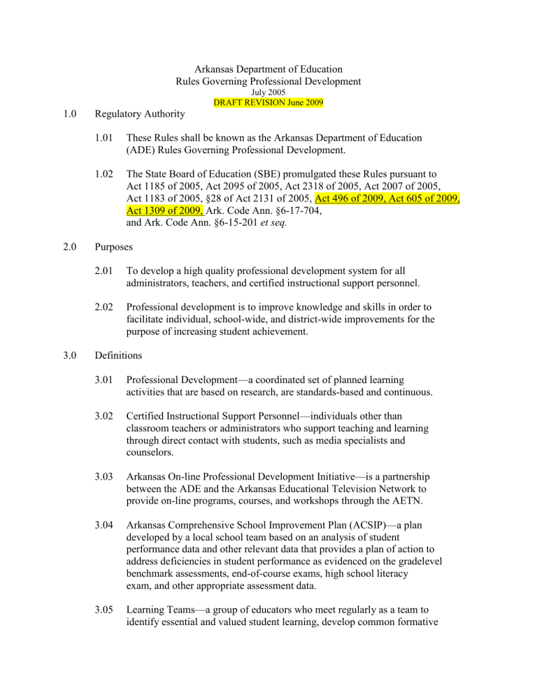 Rules Governing Professional Development