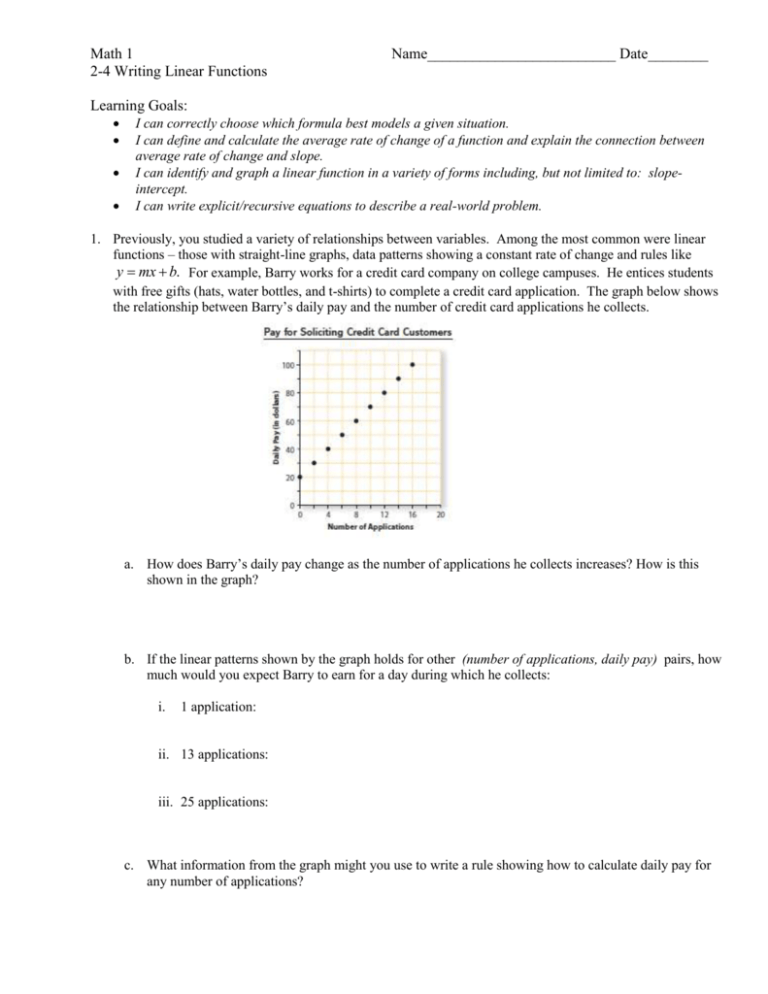 Lesson 2 4 Writing Linear Functions