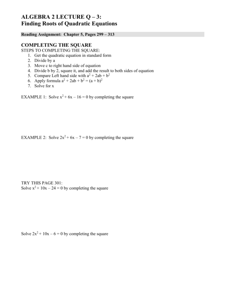 Completing The Square