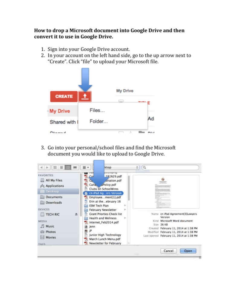How To Drop A Microsoft Document Into Google Drive And Then