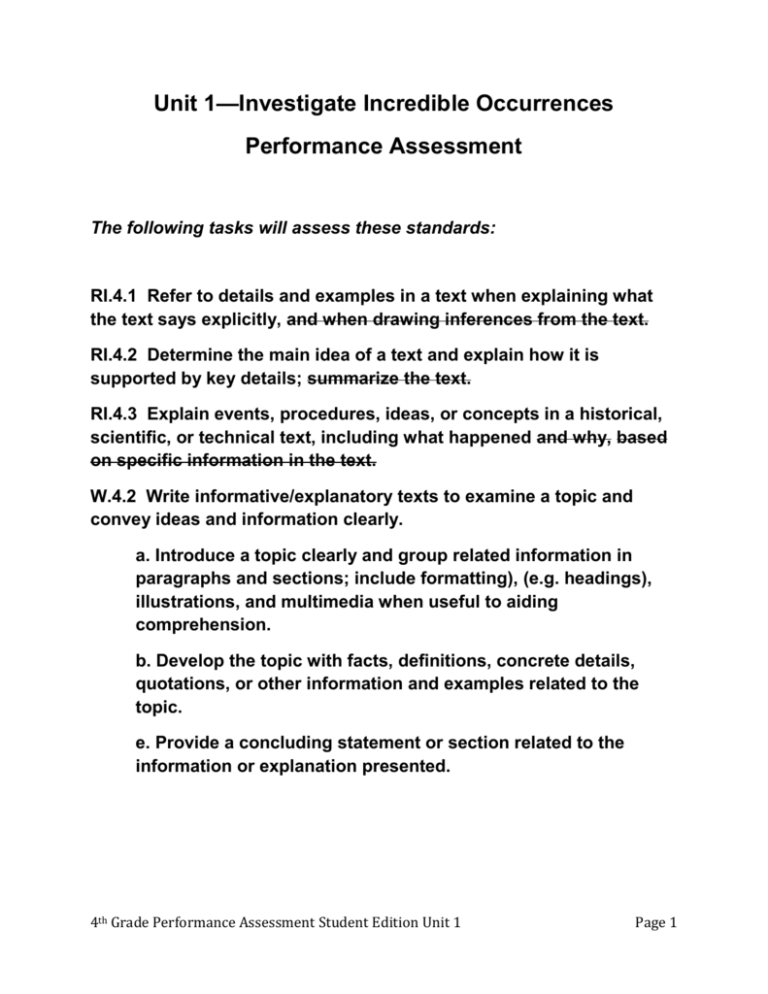 4th Grade Planet Research Performance Assessment