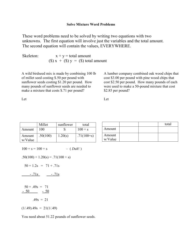 Solve Mixture Word Problems