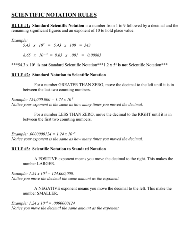 Scientific Notation Rules Manhasset Public Schools