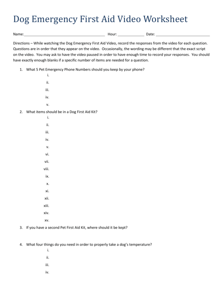 Emergency Responses Video & Sheet